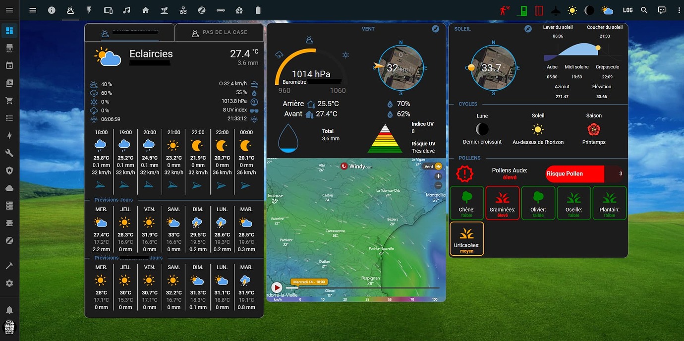 Dashboard météo all inclusive V2 (maj 02/08/23) - Interface / Lovelace / Thème / Custom Card ...
