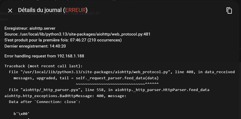 Caméra TAPO C220 - Erreur dans les logs - Entraide Home Assistant - Home Assistant Communauté ...